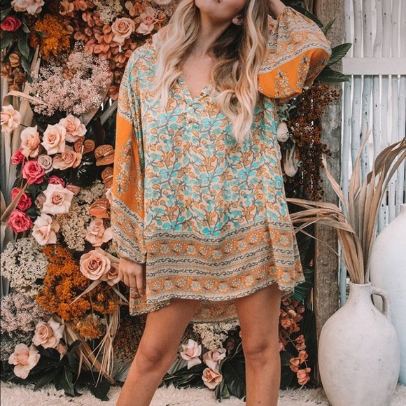 Spell | Dresses | Spell Delirium Smock Mini Dress In Gold | Poshmark